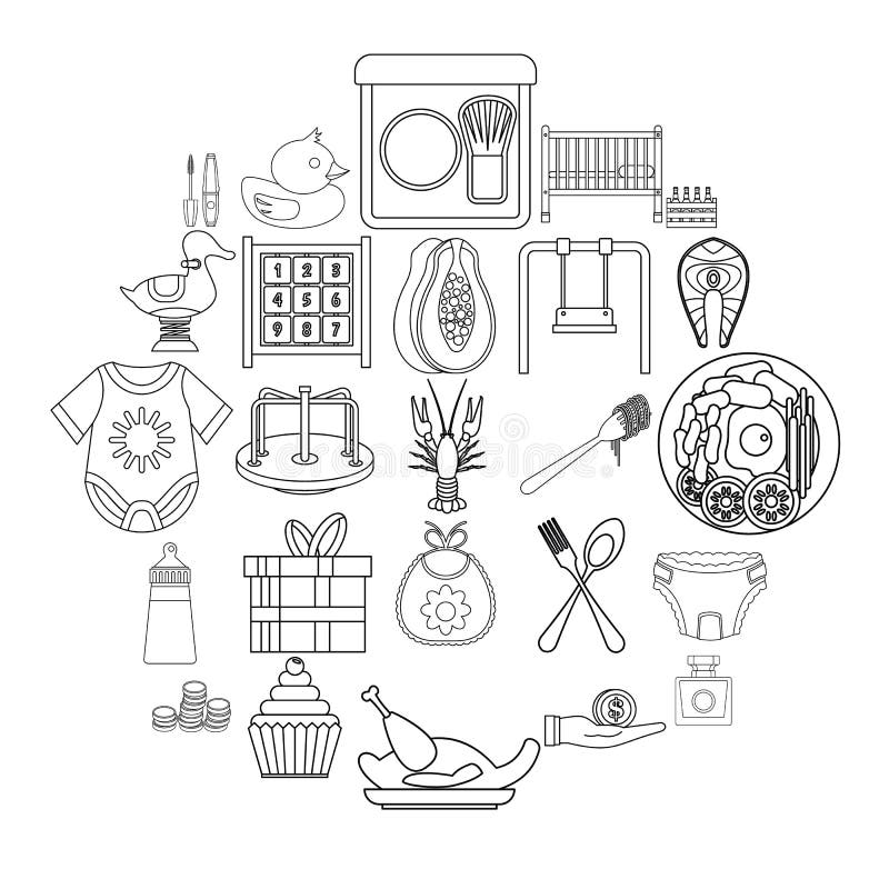 Children Party Icons Set, Outline Style Stock Vector - Illustration of ...