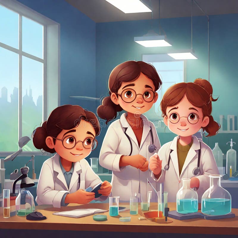 Children Performing Experiments in the Lab Stock Illustration ...