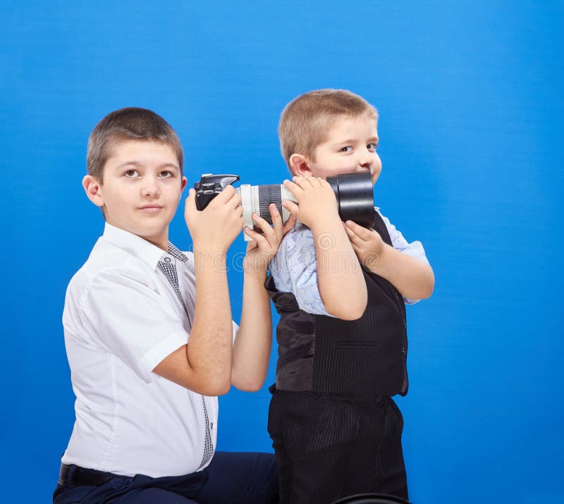 Children are Photographing on Camera Stock Image - Image of brothers ...