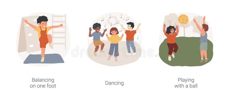 Children Physical Development Isolated Cartoon Vector Illustration Set ...