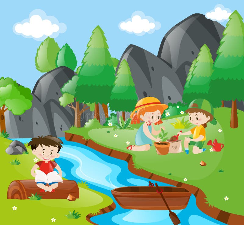 Children Planting Trees Drawing