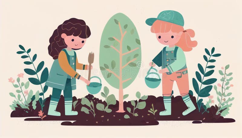 Children Planting a Tree for Health the World and Environment Created ...