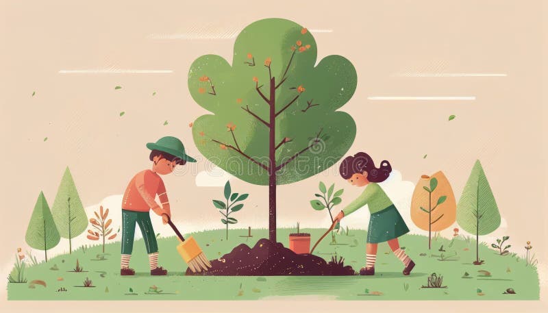 Children Planting a Tree for Health the World and Environment Created ...