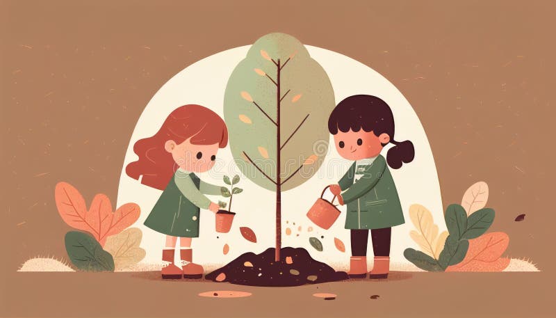 Children Planting a Tree for Health the World and Environment Created ...