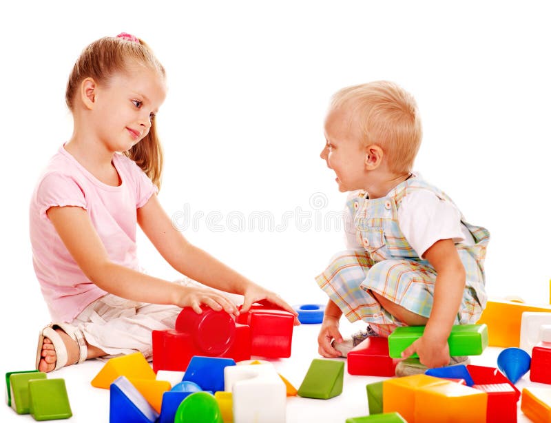 Kids building block towers stock image. Image of enjoyment - 15590503