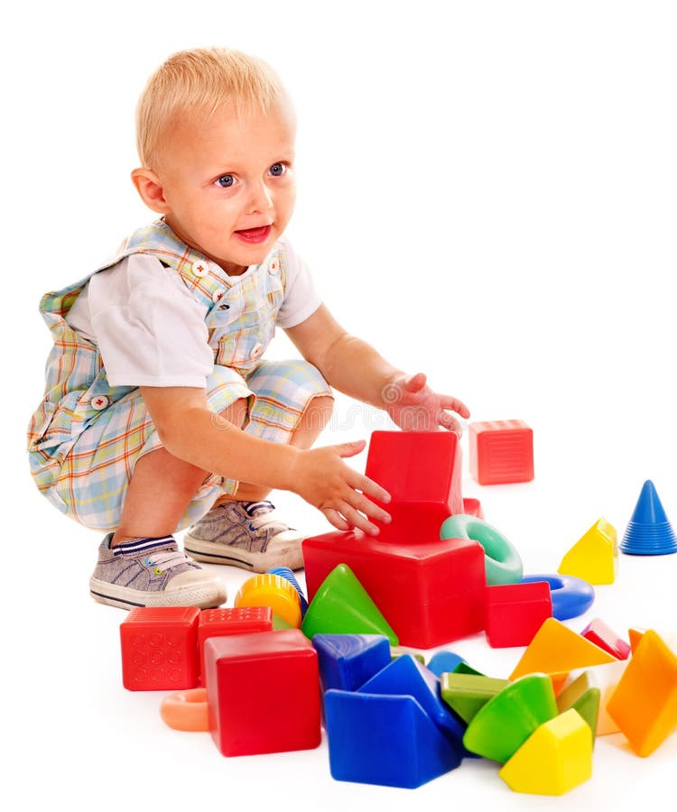 Children Play Building Blocks. Stock Photo - Image of leisure, child ...