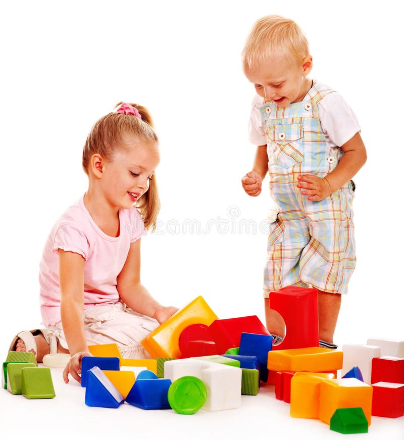 Children Play Building Blocks. Stock Photo - Image of isolated, cute ...