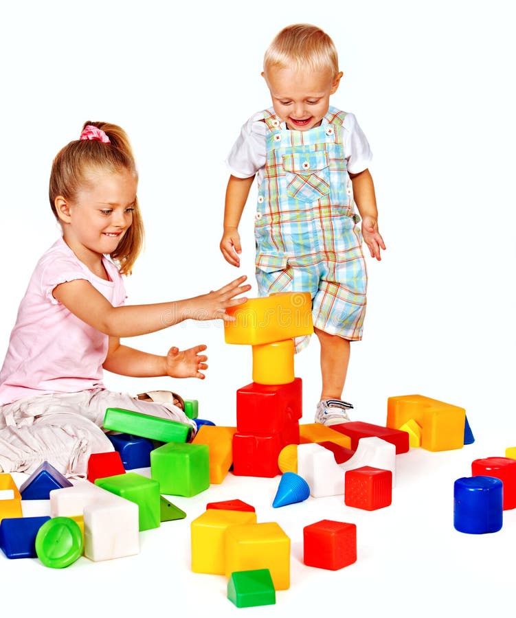 Children Play Building Blocks. Stock Image - Image of game, leisure ...