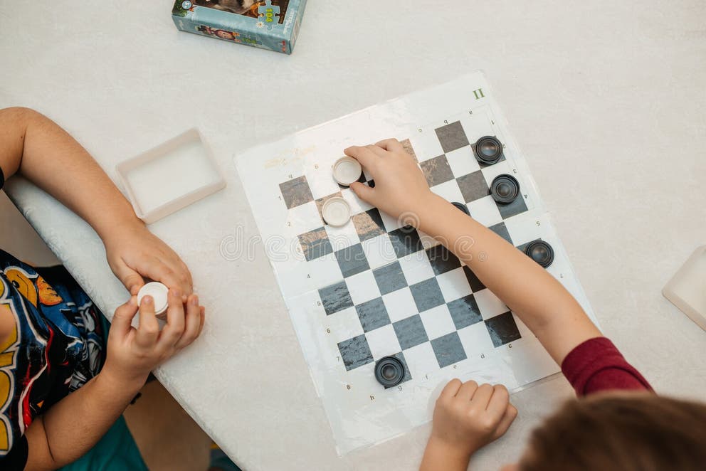 Children Play Checkers in Kindergarten Stock Image - Image of ...