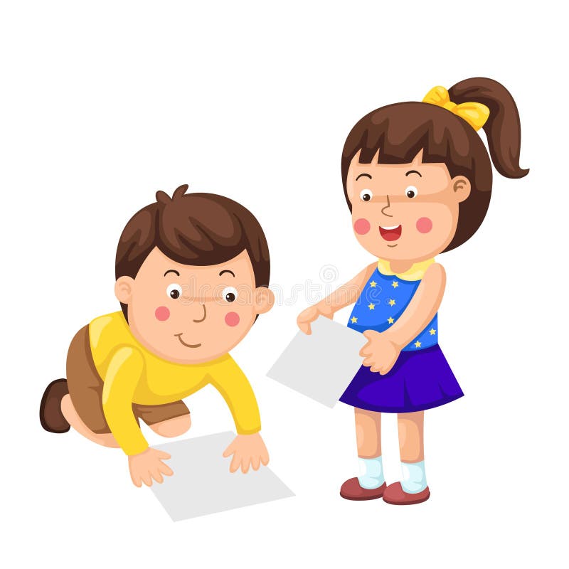 Children Play Educational Game by Placing Blank Paper Stock Vector ...