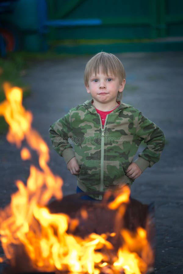Children Play with Fire in the Grill Stock Image - Image of flame ...