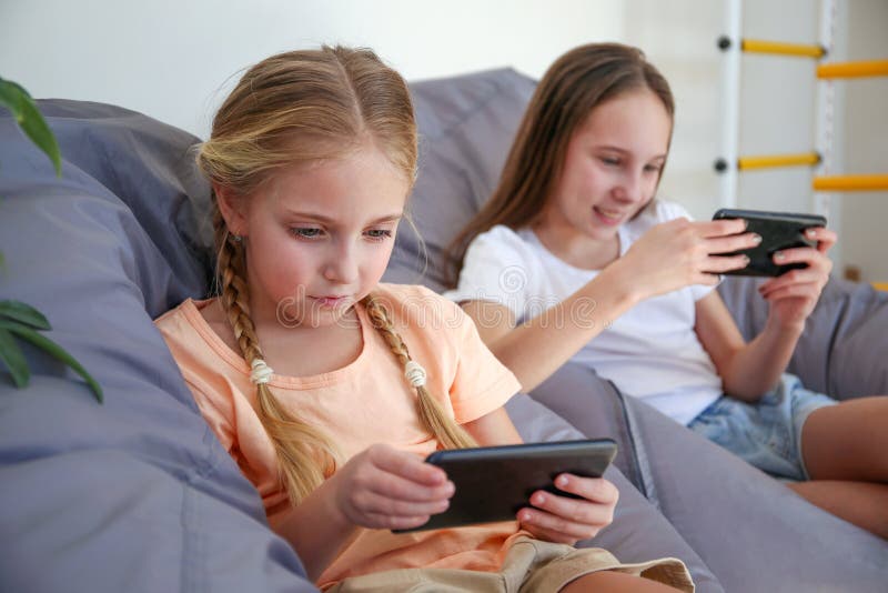 Children Play with a Mobile Phone at Home Stock Photo - Image of gadget ...