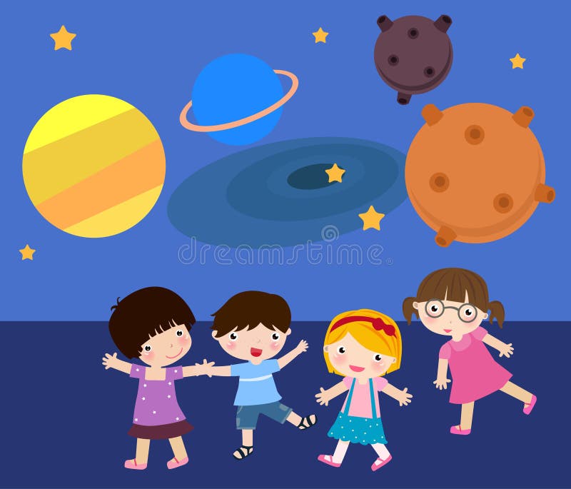 Children Play in the Planetarium Stock Vector - Illustration of ...