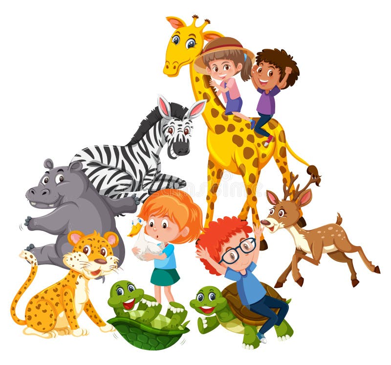 Children Play with Wild Animals Stock Vector - Illustration of wildlife ...