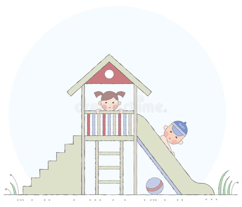 Children are Played on a Slide Outline Stock Vector - Illustration of ...