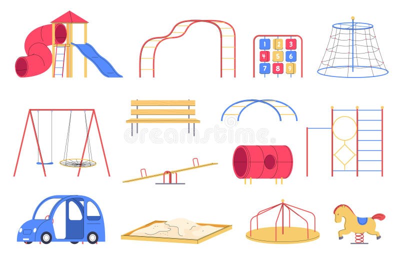 Children Playground. Different Colored Swings and Slides. Recreation ...