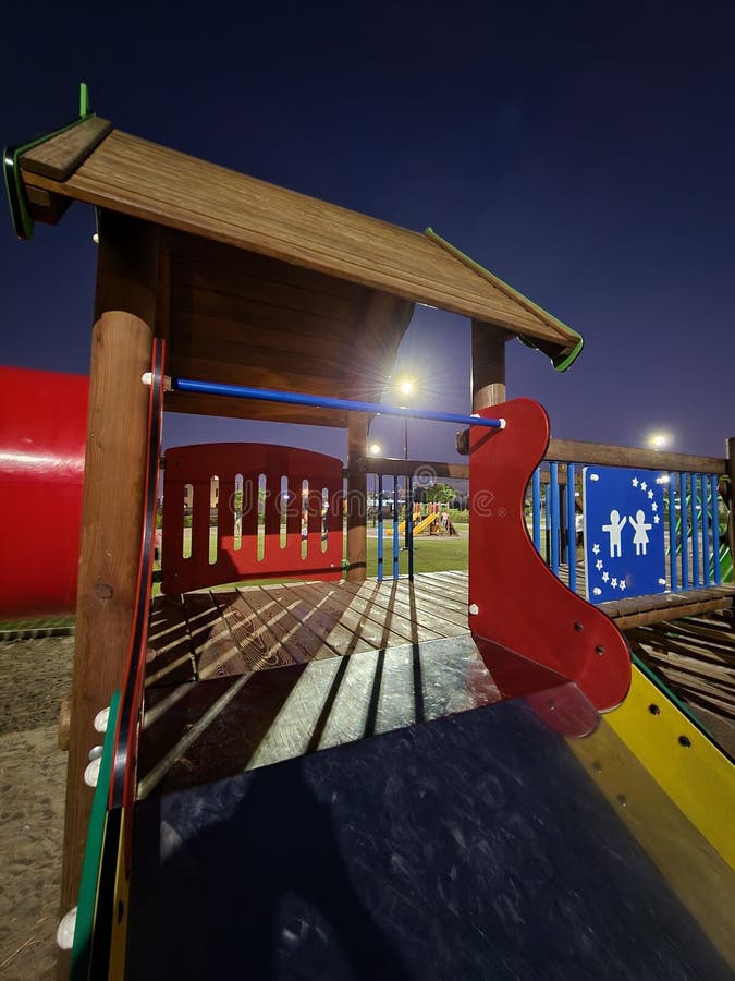 Children Playground at Night Stock Image - Image of playground, play ...