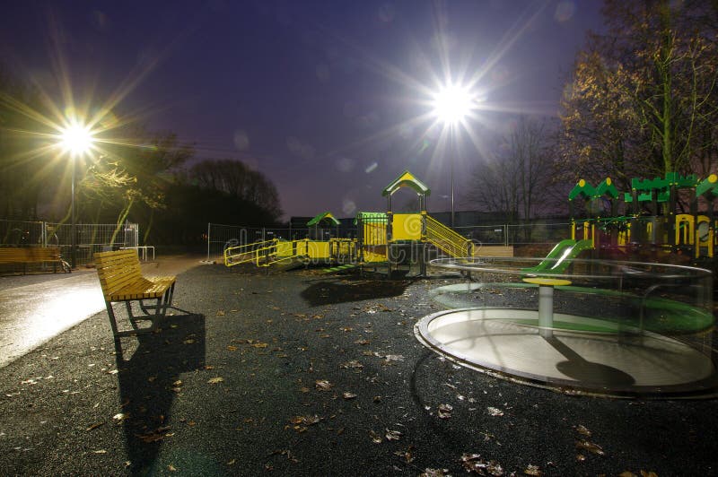 Children Playground at Night Stock Image - Image of outdoor, education ...