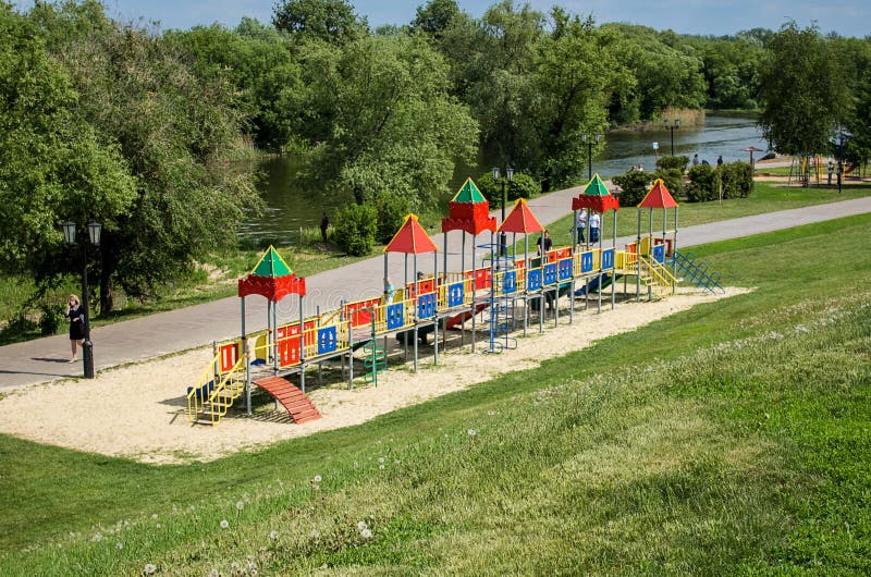 Children Playground, on the River Bank Editorial Stock Image - Image of ...