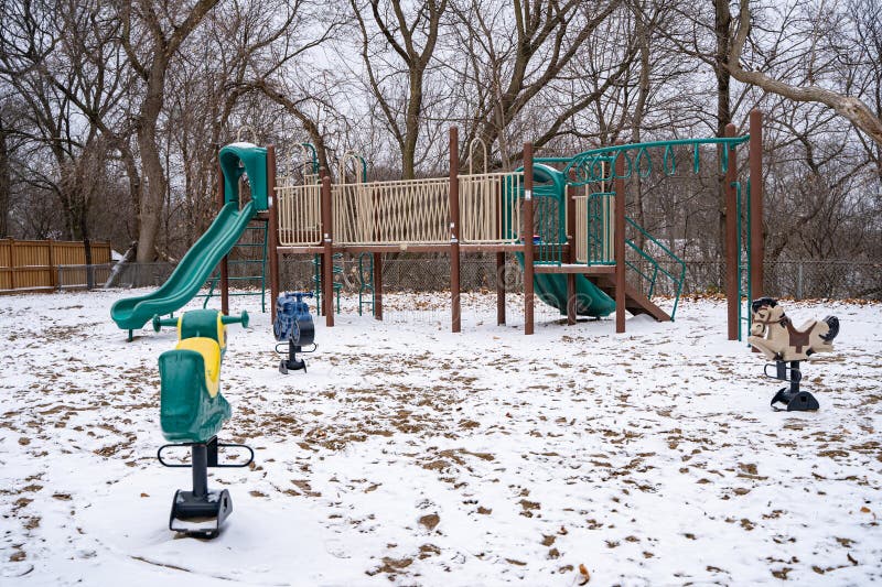 Children Playground in the Snow Stock Photo - Image of snowfall ...