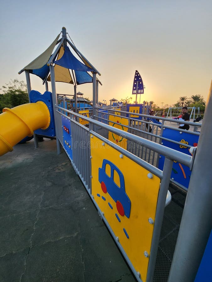 Children Playground at Sunset Stock Image - Image of play, walkway ...