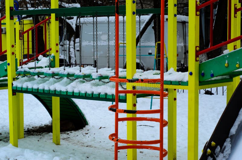 Children Playground on Winter Stock Photo - Image of construction ...