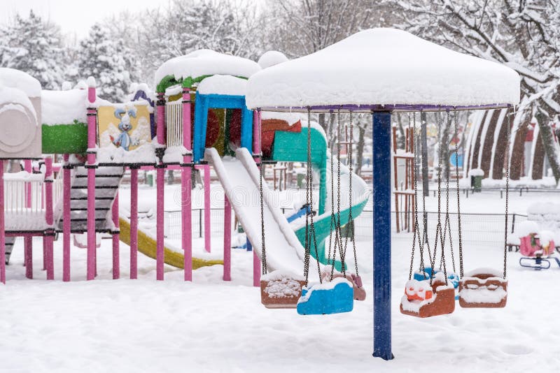 Children Playground in Winter Snow Stock Image - Image of bucharest ...