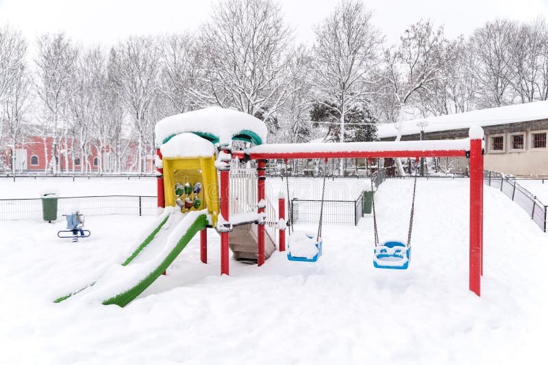 Children Playground in Winter Snow Stock Image - Image of bucharest ...