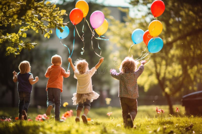 Children Playing with Balloons in the Park Stock Image - Image of ...