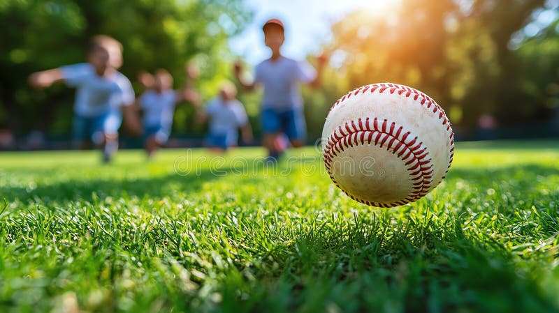 Children Playing Baseball Outdoors on a Sunny Day in a Green Field ...