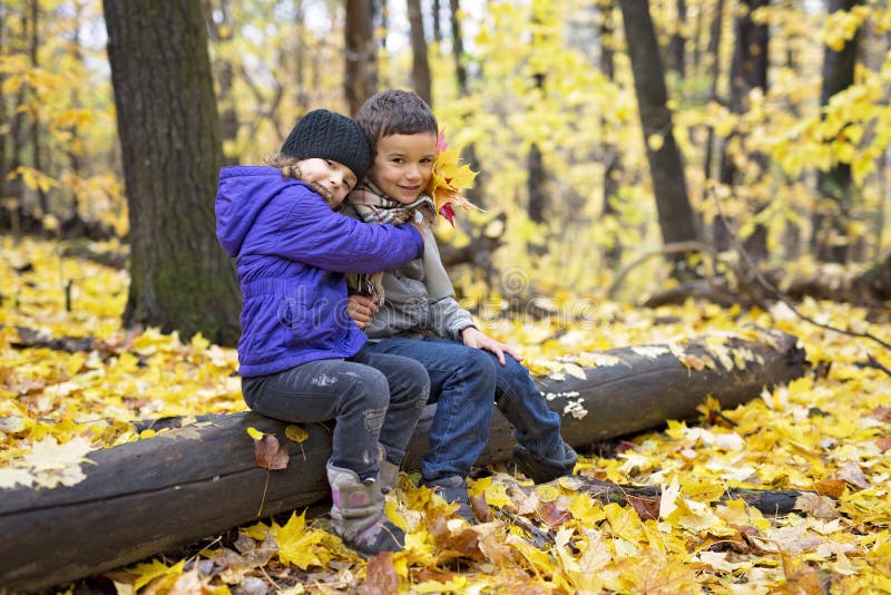 Children Playing in Beautiful Autumn Park on Cold Sunny Fall Day. Stock ...