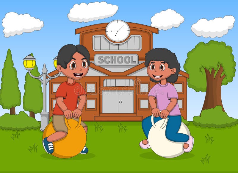 Boy Playing Bouncing Ball in the Park Cartoon Stock Vector ...