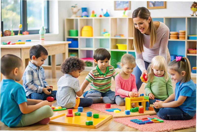 Children Playing in Classroom Stock Illustration - Illustration of ...