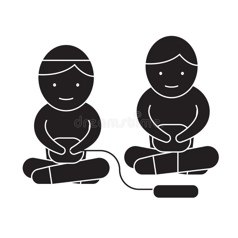 Children Playing Computer Game Black Vector Concept Icon. Children ...