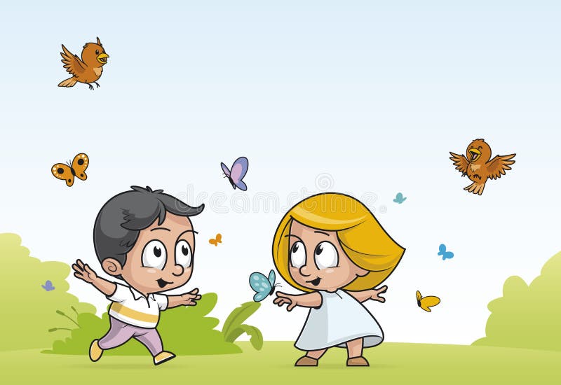 Children Playing in the Countryside Stock Vector - Illustration of ...