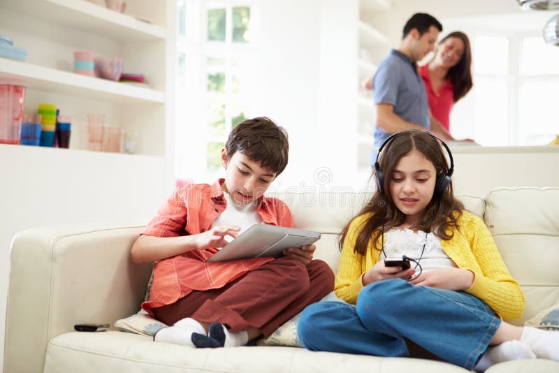 Children Playing Digital Devices Stock Image - Image of daughter ...