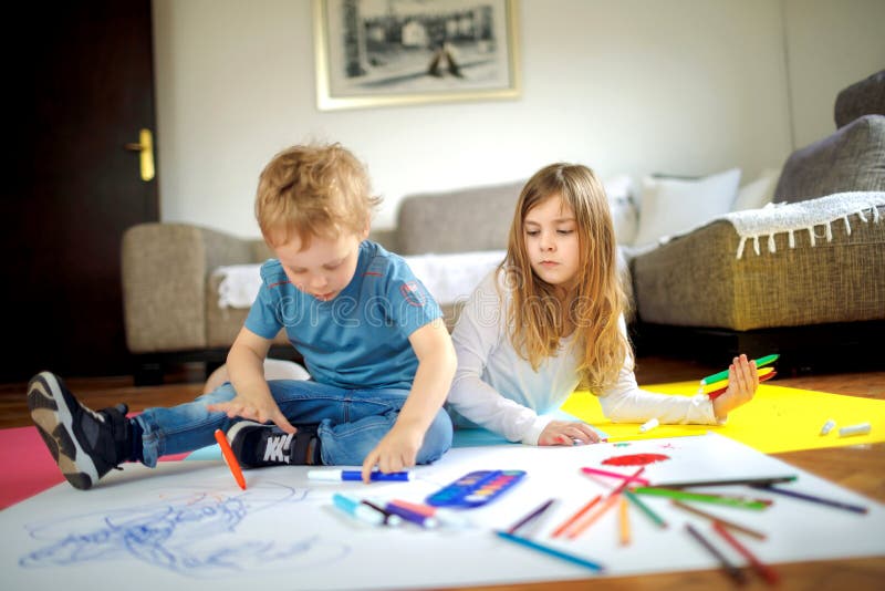 Children are Playing and Drawing. Stock Image - Image of crayons ...