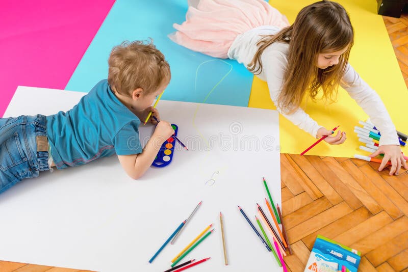 Children are Playing and Drawing. Stock Image - Image of adorable ...