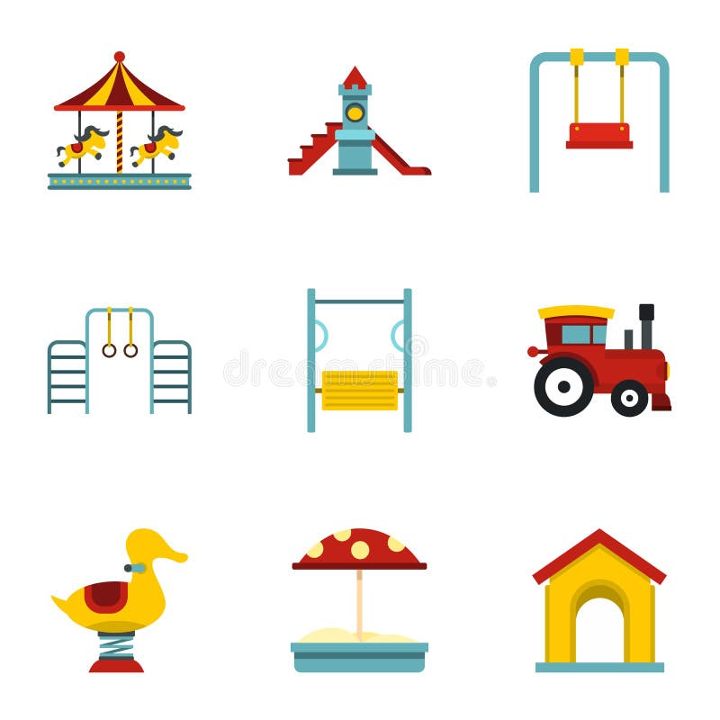 Children Playing Elements Icons Set, Flat Style Stock Vector ...
