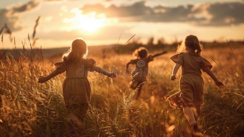 Children Playing in Field. AI Generated Stock Image - Image of meadow ...