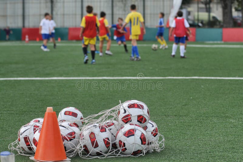 Children Playing in Football Soccer School with Instructor Editorial ...