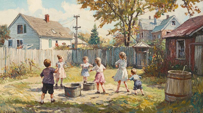 Children Playing a Game in a Backyard Setting Retro and Nostalgic ...