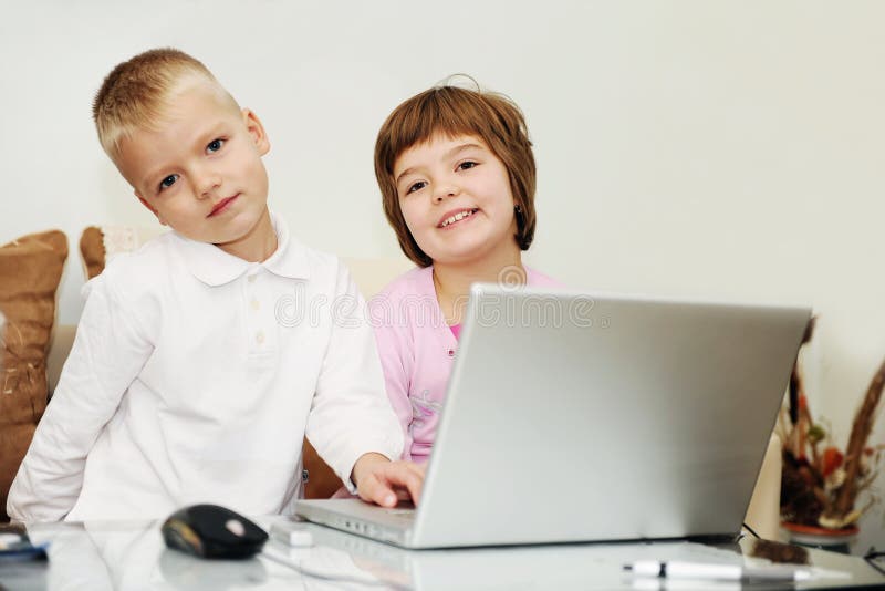 Children Playing Games on Laptop Computer Stock Image - Image of ...