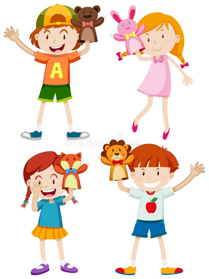 Children Playing with Hand Puppets Stock Vector - Illustration of ...