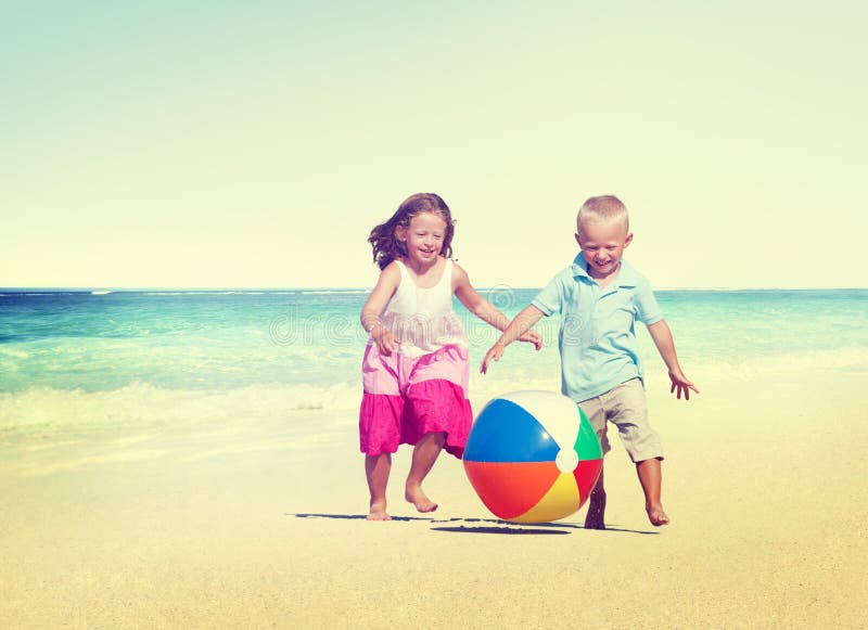 Children Playing Happiness Cheerful Beach Summer Concept Stock Photo ...