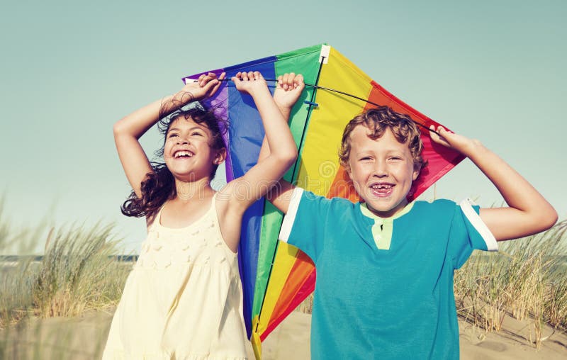 Children Playing with the Kite Outdoors Stock Photo - Image of colorful ...
