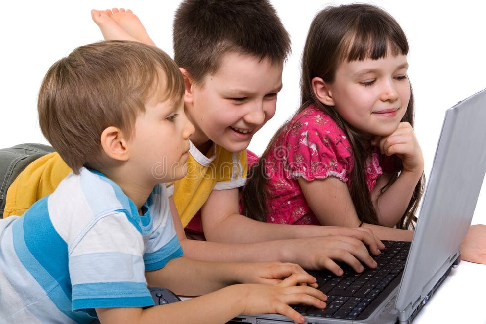 Children Playing on Laptop stock photo. Image of computer - 2088640