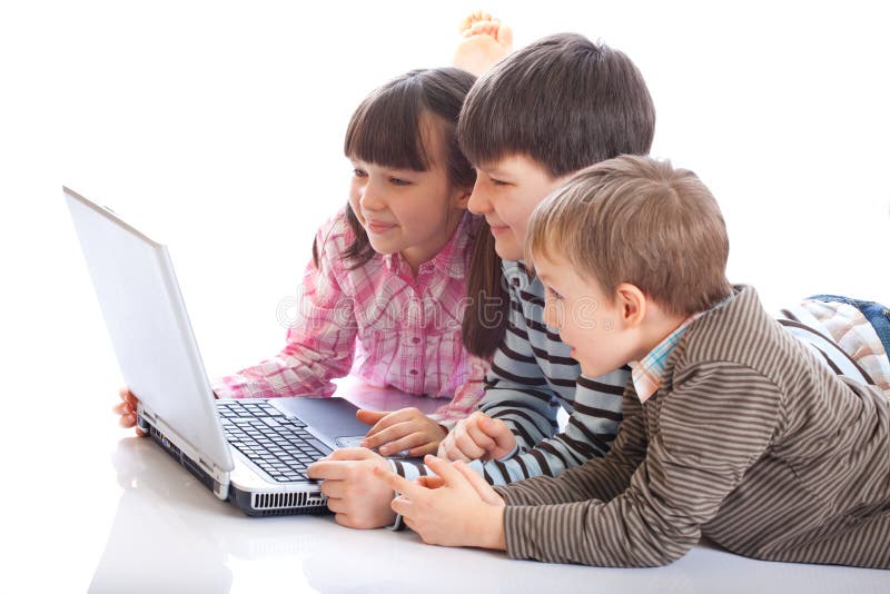 Children Playing on Laptop stock image. Image of leisure - 8188151