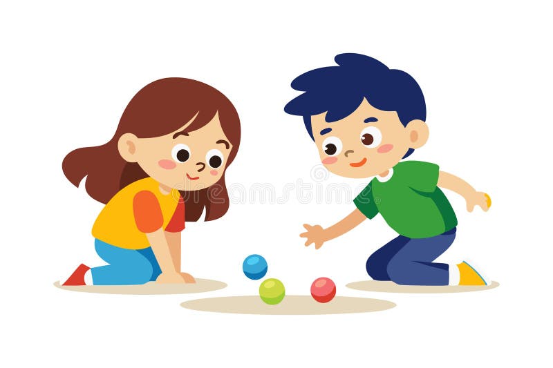 Children Playing with Marbles on the Ground Stock Vector - Illustration ...