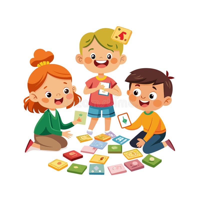 Children Playing Matching Card Game on the Floor - Education Concept ...